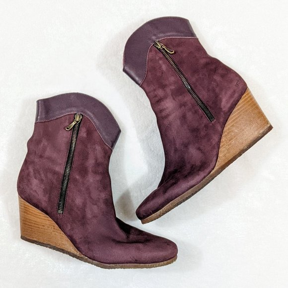 Arche | Shoes | Arche Wedge Suede Leather Bootie Oxbow Red Purple | Poshmark